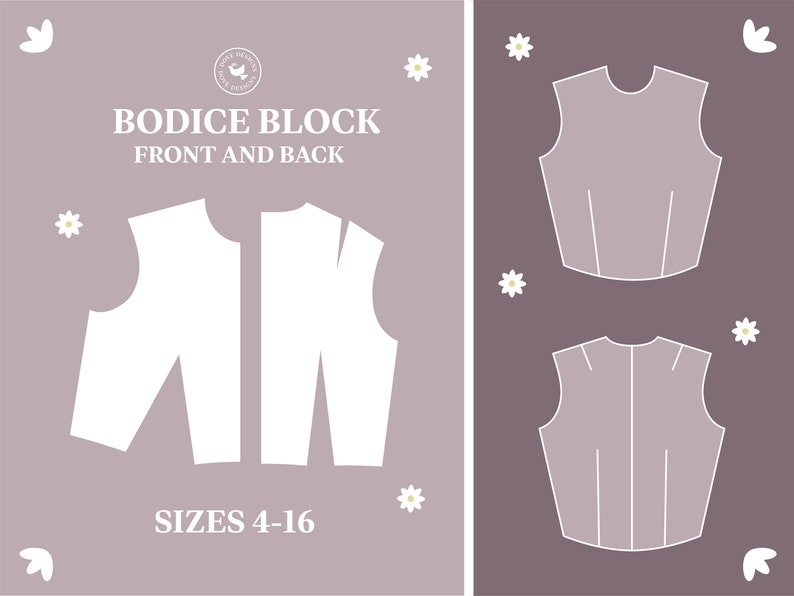 Basic Bodice Block PDF Sewing Pattern - Sizes 4-16 Available (+info ...