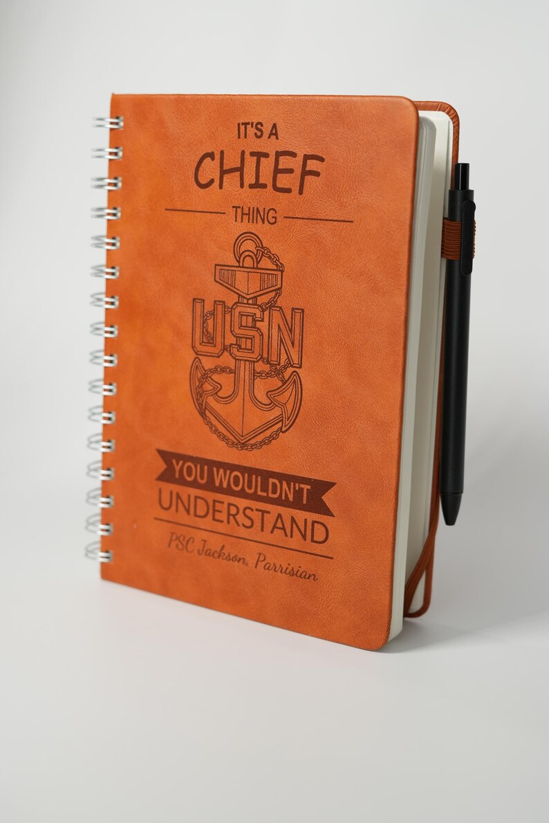Personalized US Navy Chief Notebook: Laser Engraved Vegan Leather ...
