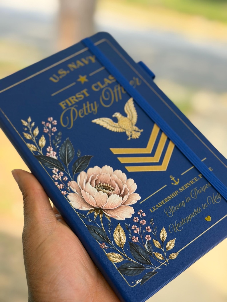 Female First Class Notebook, 3D Textured Floral Personalized US Navy ...