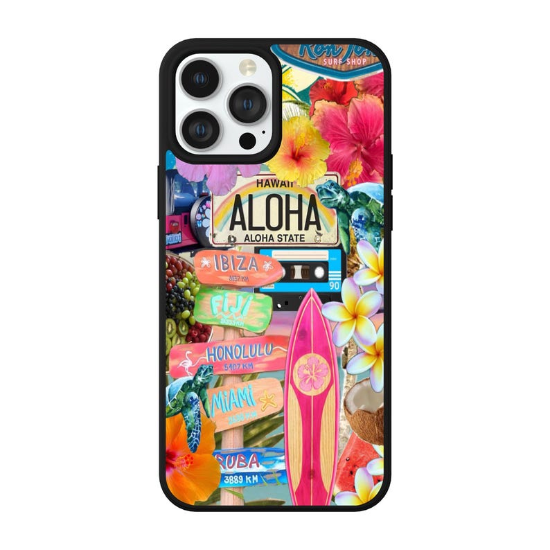 Hawaiian Summer Collage Phone Case: Aloha Surfboard Design - Etsy