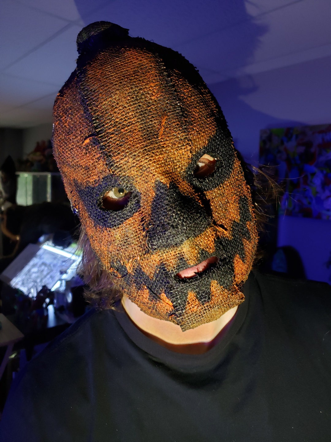 Scary Burlap Scarecrow Pumpkin Halloween Half Mask - Dark Gourd - Etsy