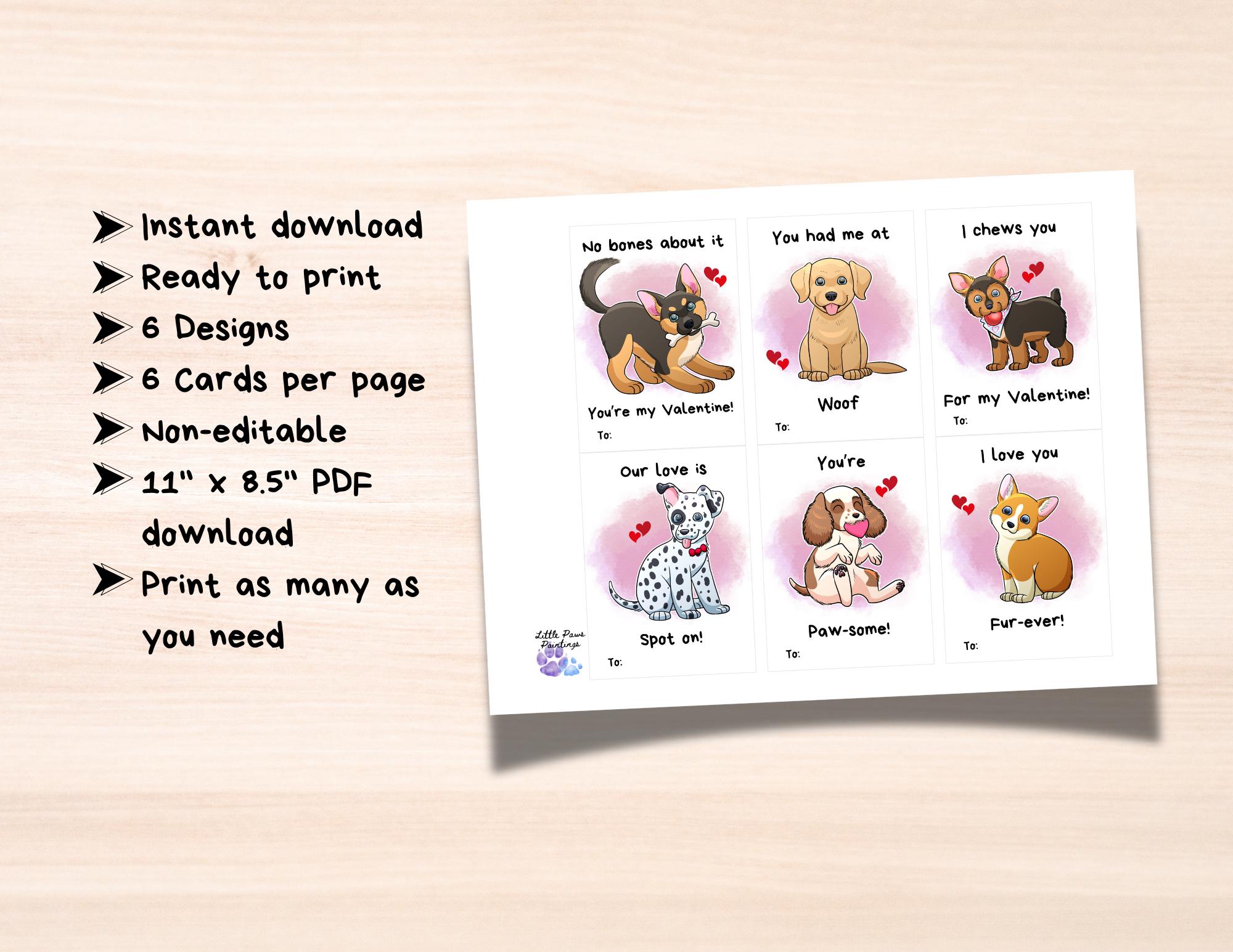 Puppy Love Valentine's Card Printable Instant Digital Download Dog ...