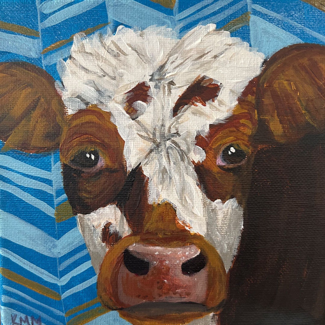 Original Acrylic Cow Painting Waylon, the Red Brockle-face Steer - Etsy