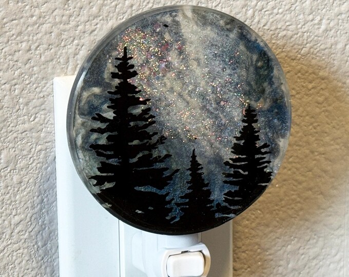 Starry Night With Evergreen Trees | Plug-in Night Light | Manual or ...