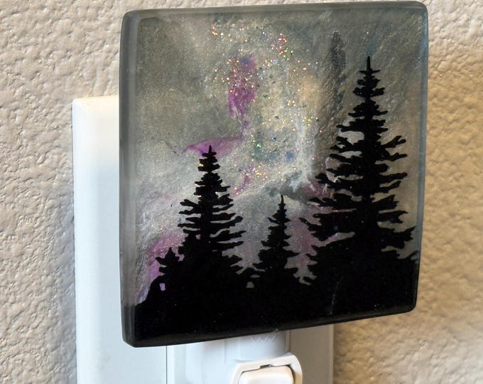 Square Night Sky With Evergreen Trees | Handcrafted Plug-in Night Light ...