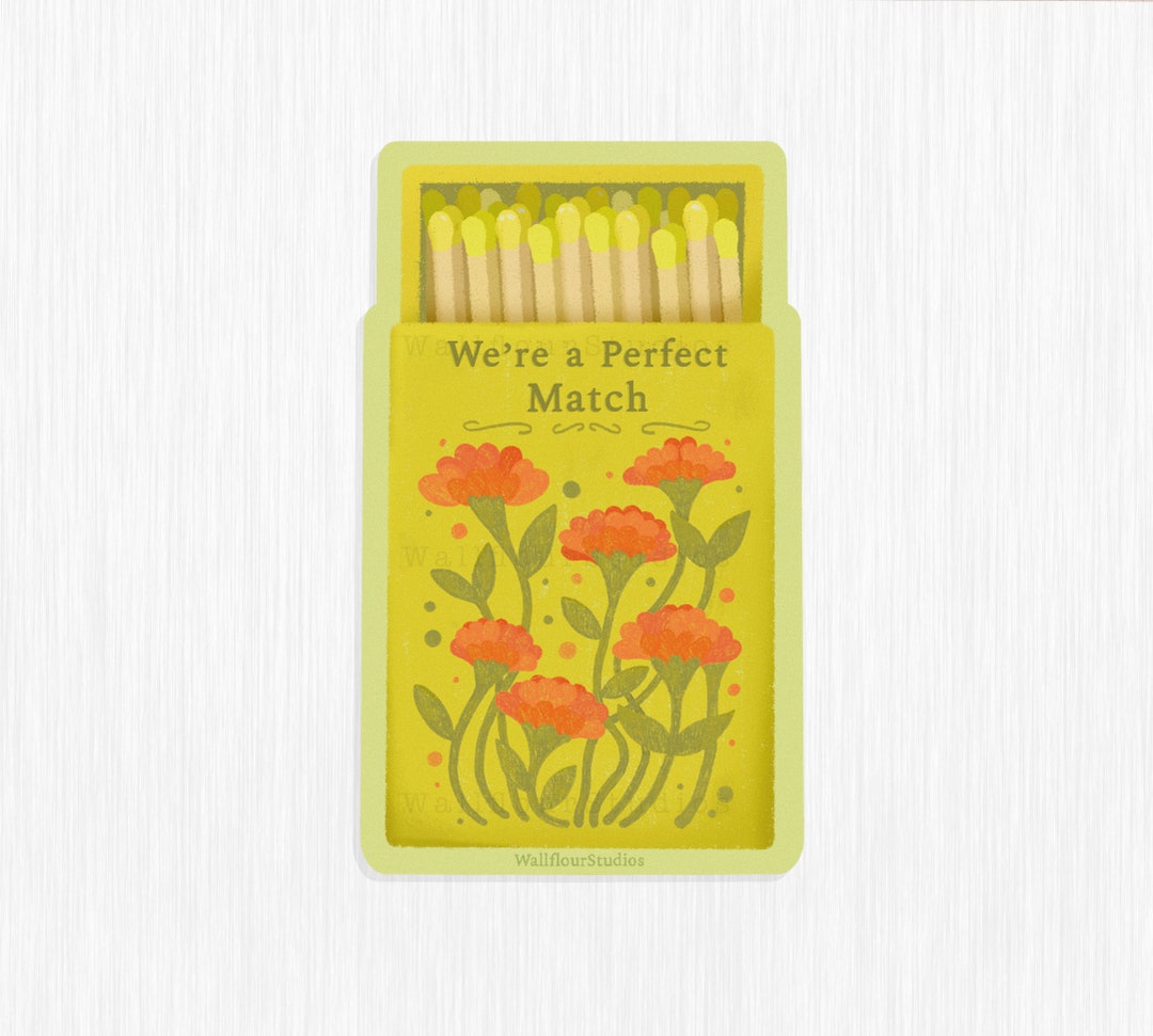 We're a Perfect Match Sticker, Matchbox, Vintage Style Art, Vinyl ...