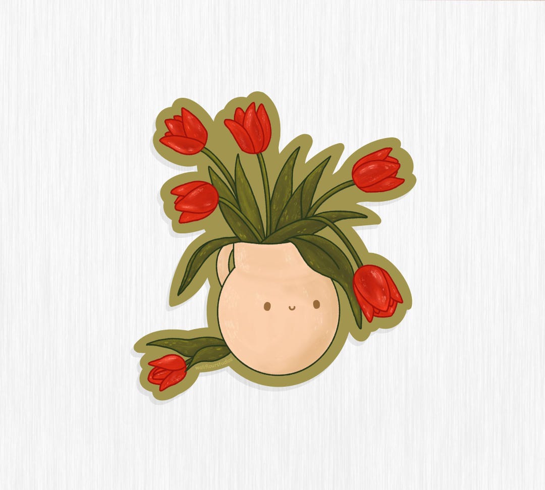 Tulip Sticker, Tulip Vase Stickers, Flower Sticker for Laptop, Kawaii ...