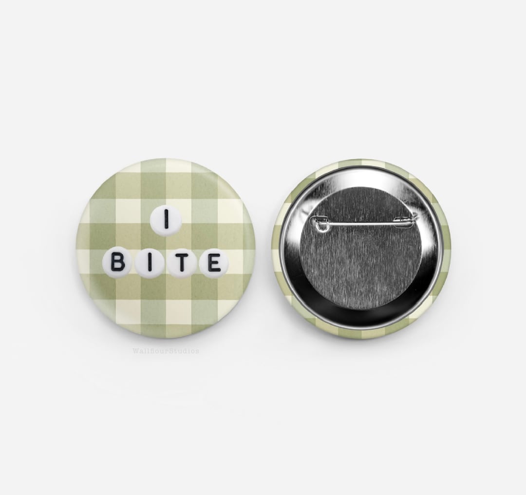 I Bite Button Badge, Letter Bead Button, Origional Art, Illustration ...