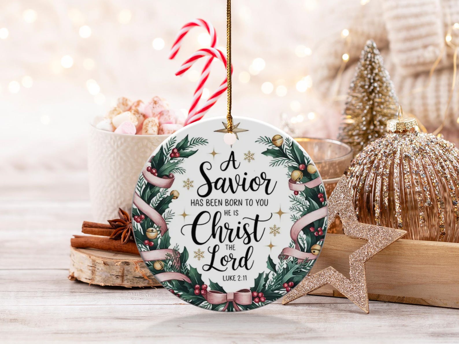 Savior Born Ornament, Christian Christmas Decor, Religious Holiday ...