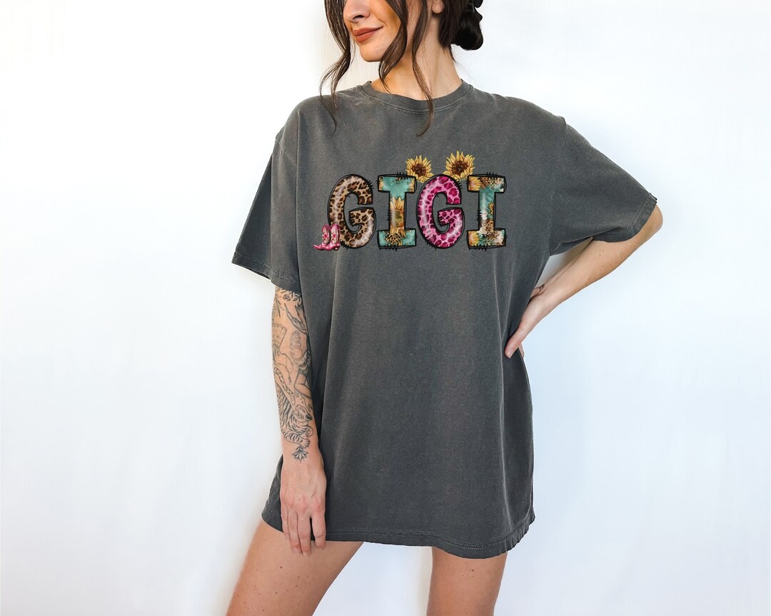 Custom GIGI Floral Letters T-shirt, Leopard Print Sunflowers Tee, Gift ...