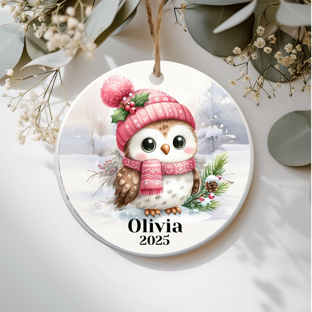 Custom Owl Ornament, Personalized Christmas Kids Ornament, Cute Winter ...