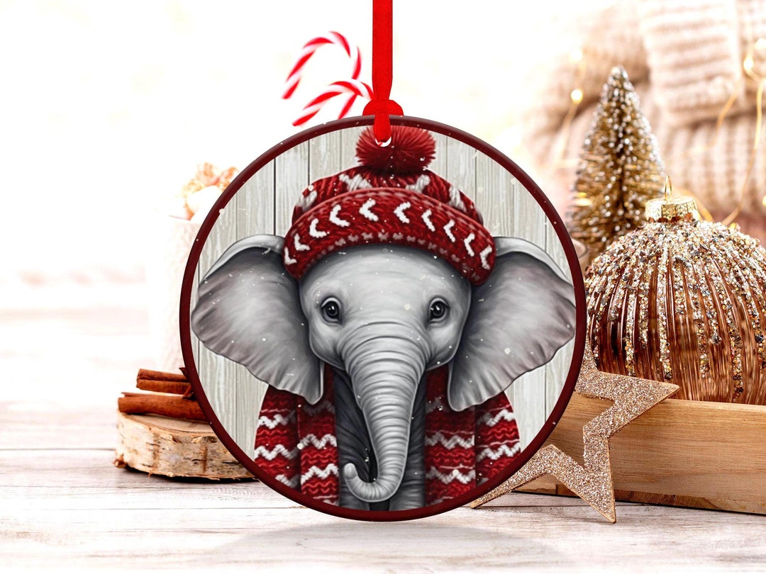 Cute Baby Elephant Ornament, Holiday Elephant Decor, Christmas Animal ...