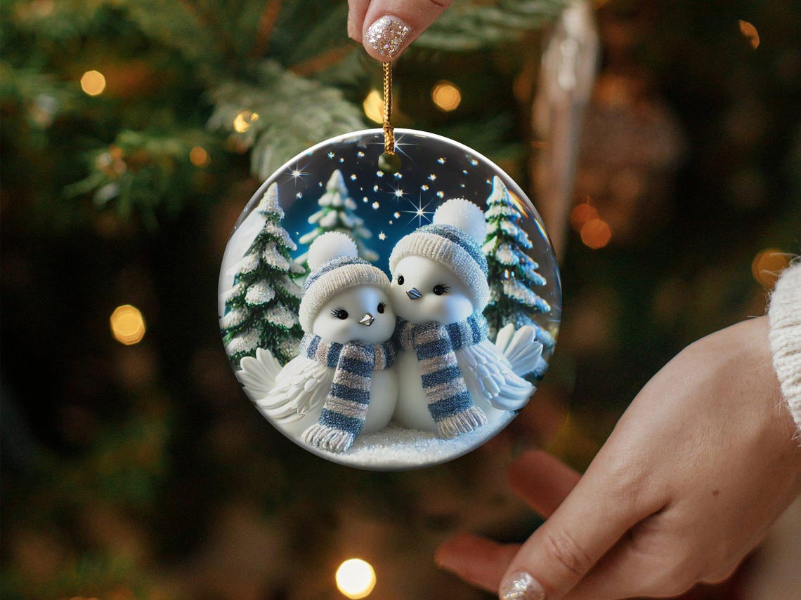 Cute Winter Snowbird Couple Ornament, Holiday Winter Wonderland ...