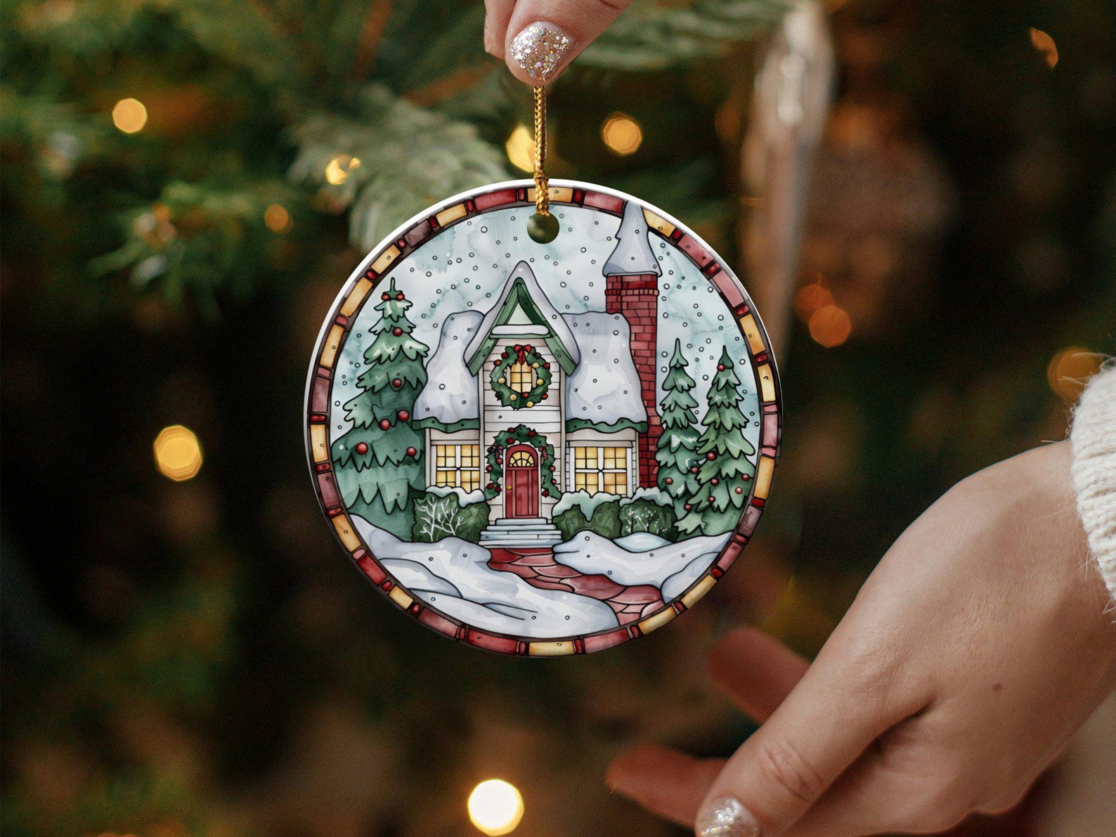Christmas Winter Cottage Ornament, Holiday Ornament, Festive Tree ...