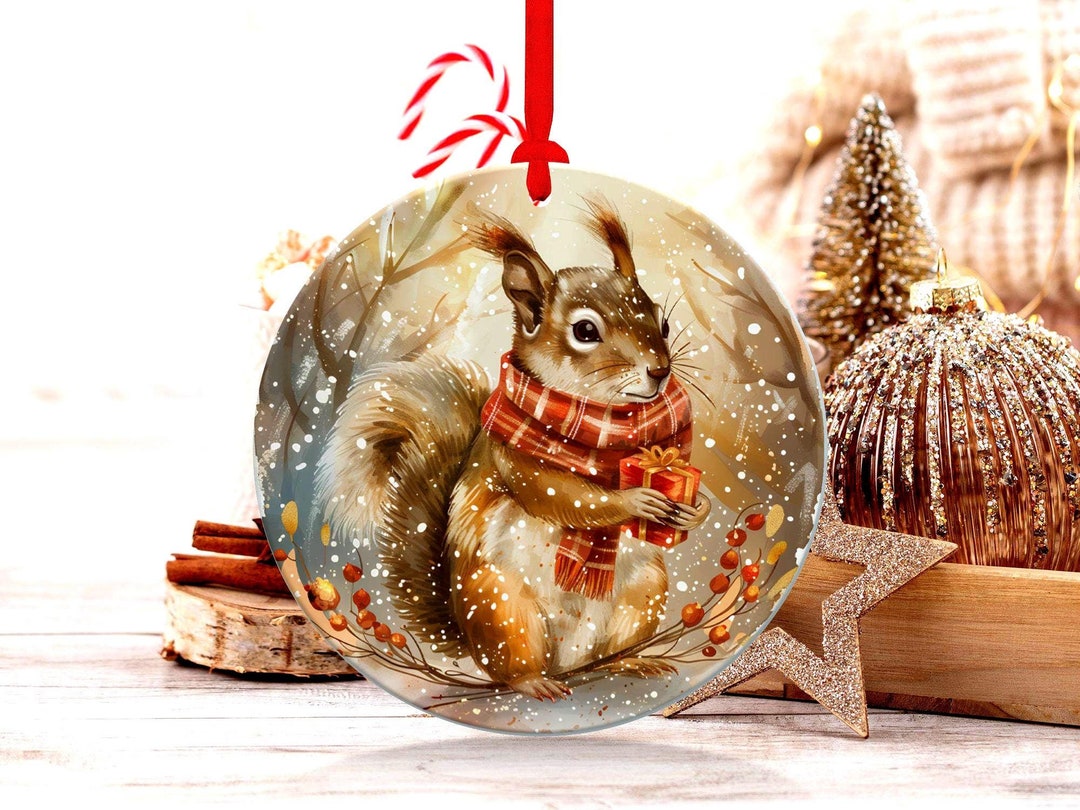 Christmas Squirrel Ornament, Holiday Animal Decoration, Cute Woodland ...