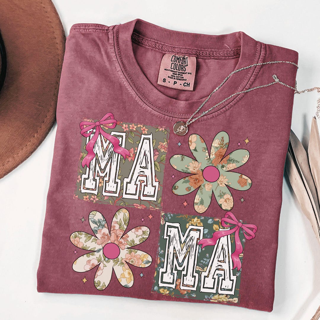 Comfort Colors Floral Mama Graphic Tee, Cute Flower Print T-shirt ...