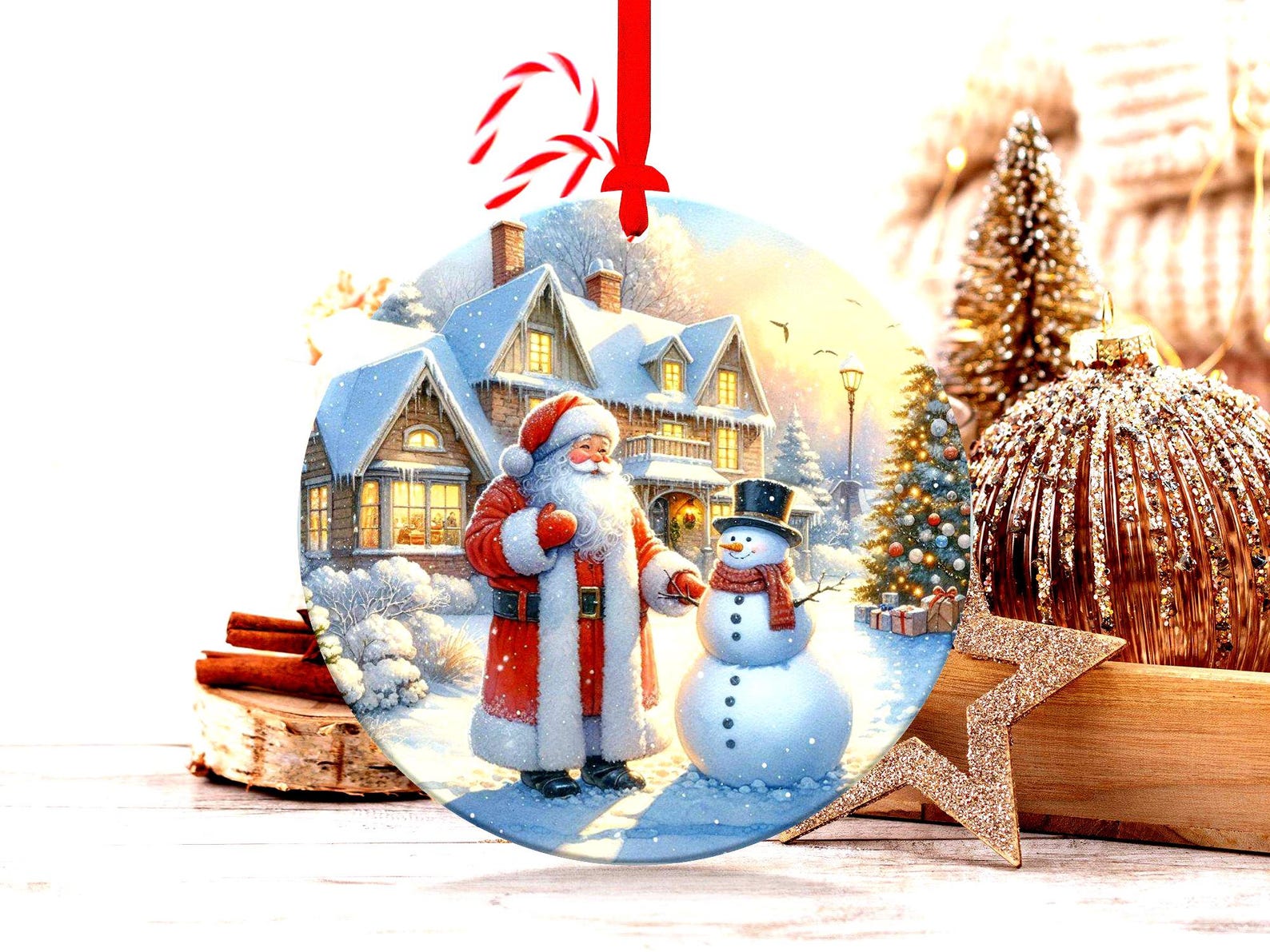 Christmas Ornament Santa and Snowman Holiday Decor Festive Christmas ...