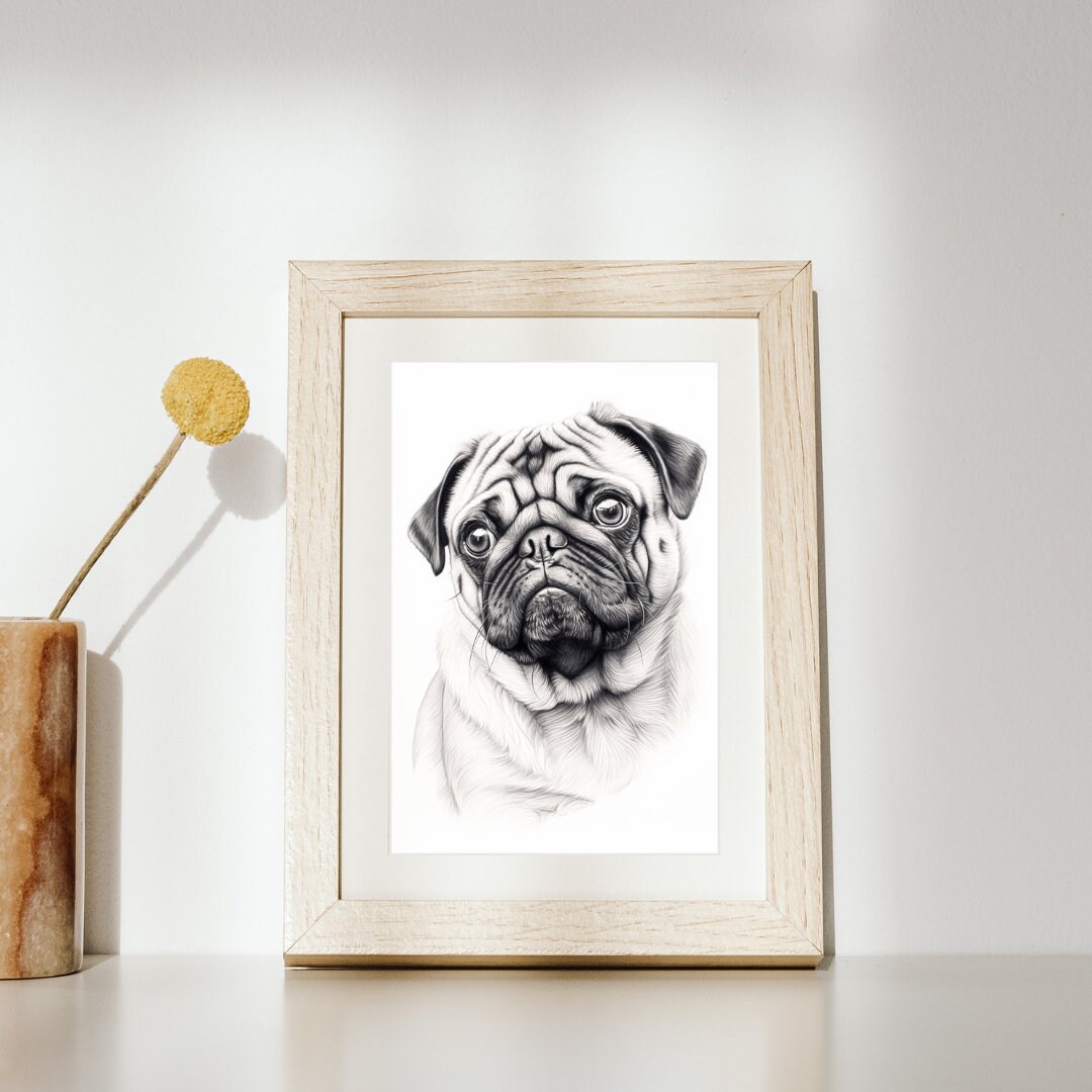 Pug Poster Pet Portrait Wall Decor Mural Aesthetic Wall Art Mural Dog ...