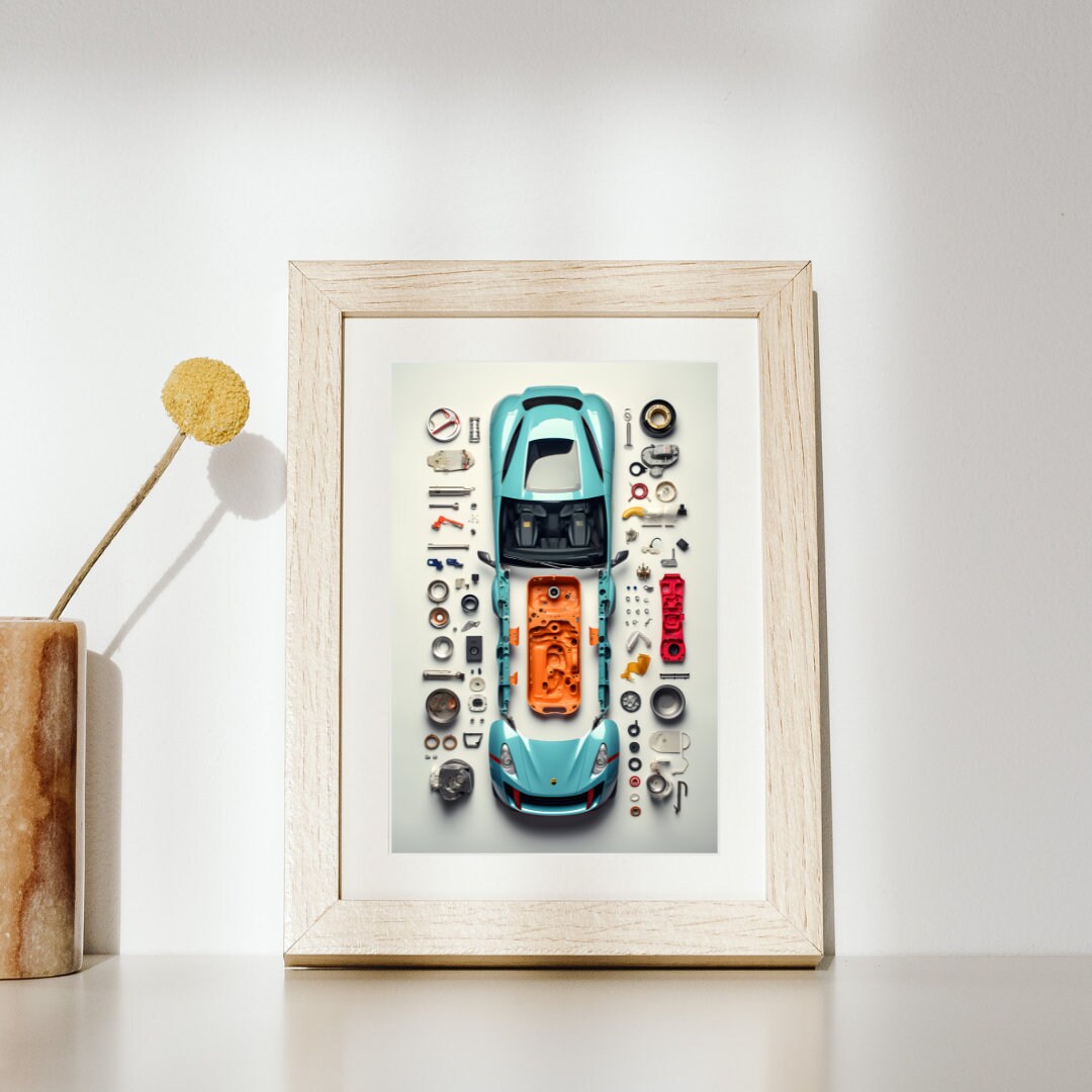 Sports Car Poster Racing Car Blue Orange Racing Car Print Wall Art ...