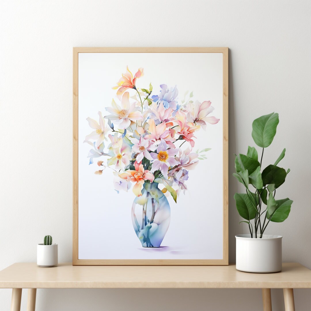Watercolor Poster Bouquet of Flowers in Pastel Colors, Art for Home ...