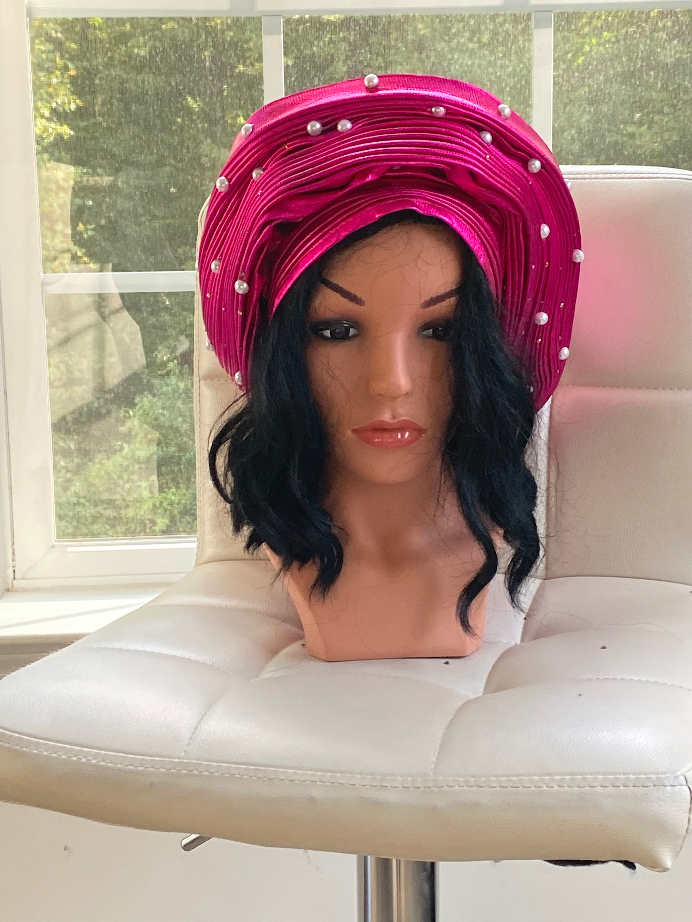 Auto Gele, Nigerian Pre Tied Gele, Pre Wrapped Gele, Asooke Gele, Pink ...