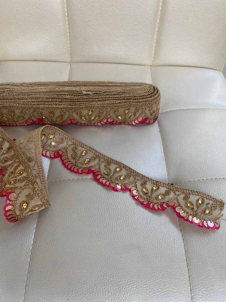 Pink and Gold Embroidered Fabric Trim, Crafting Border, Embroidery ...