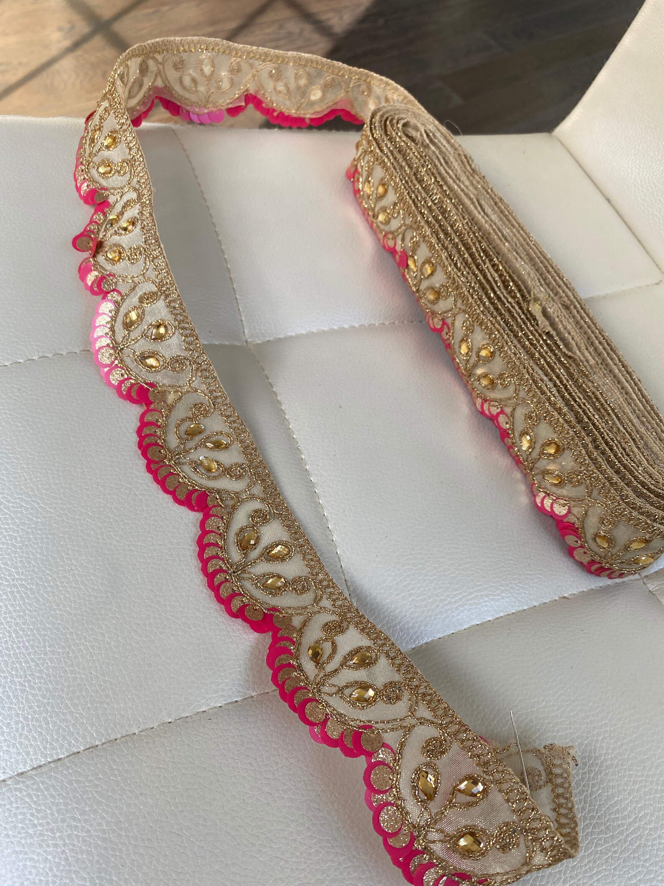 Pink and Gold Embroidered Fabric Trim Crafting Border - Etsy
