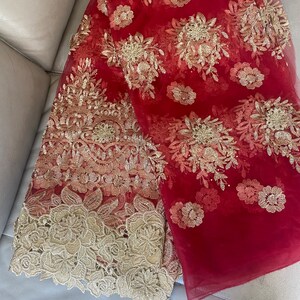 5 Yards Lace Fabric, African Lace Fabric, Embroidered Red Lace Fabric ...