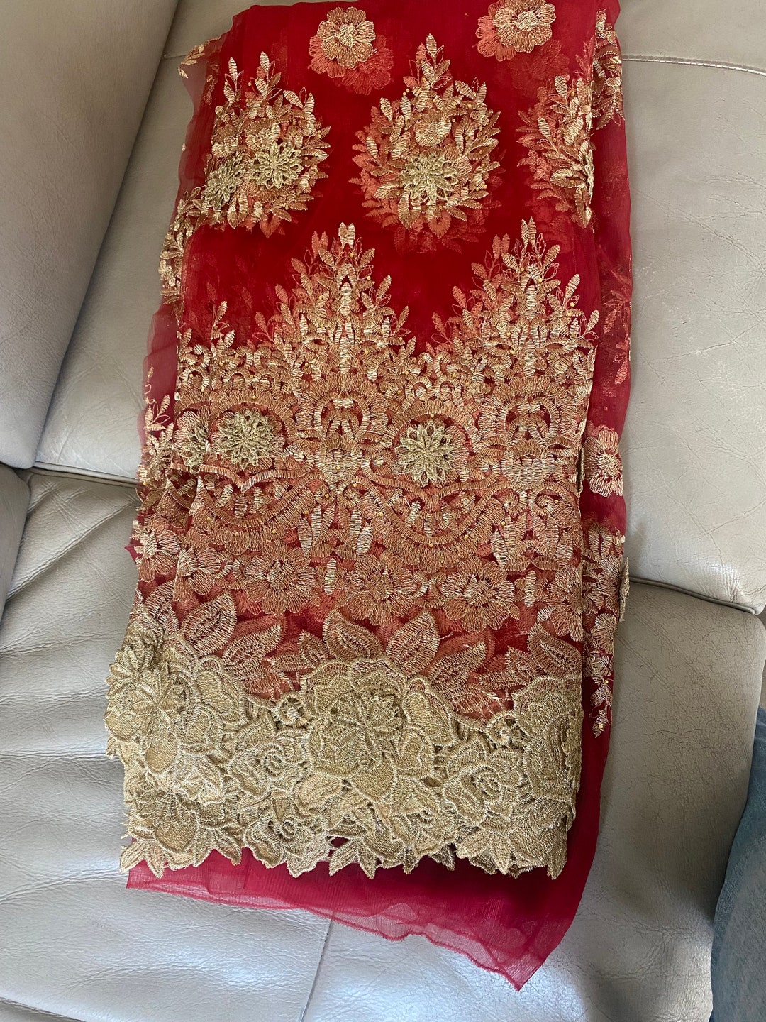 5 Yards Lace Fabric, African Lace Fabric, Embroidered Red Lace Fabric ...