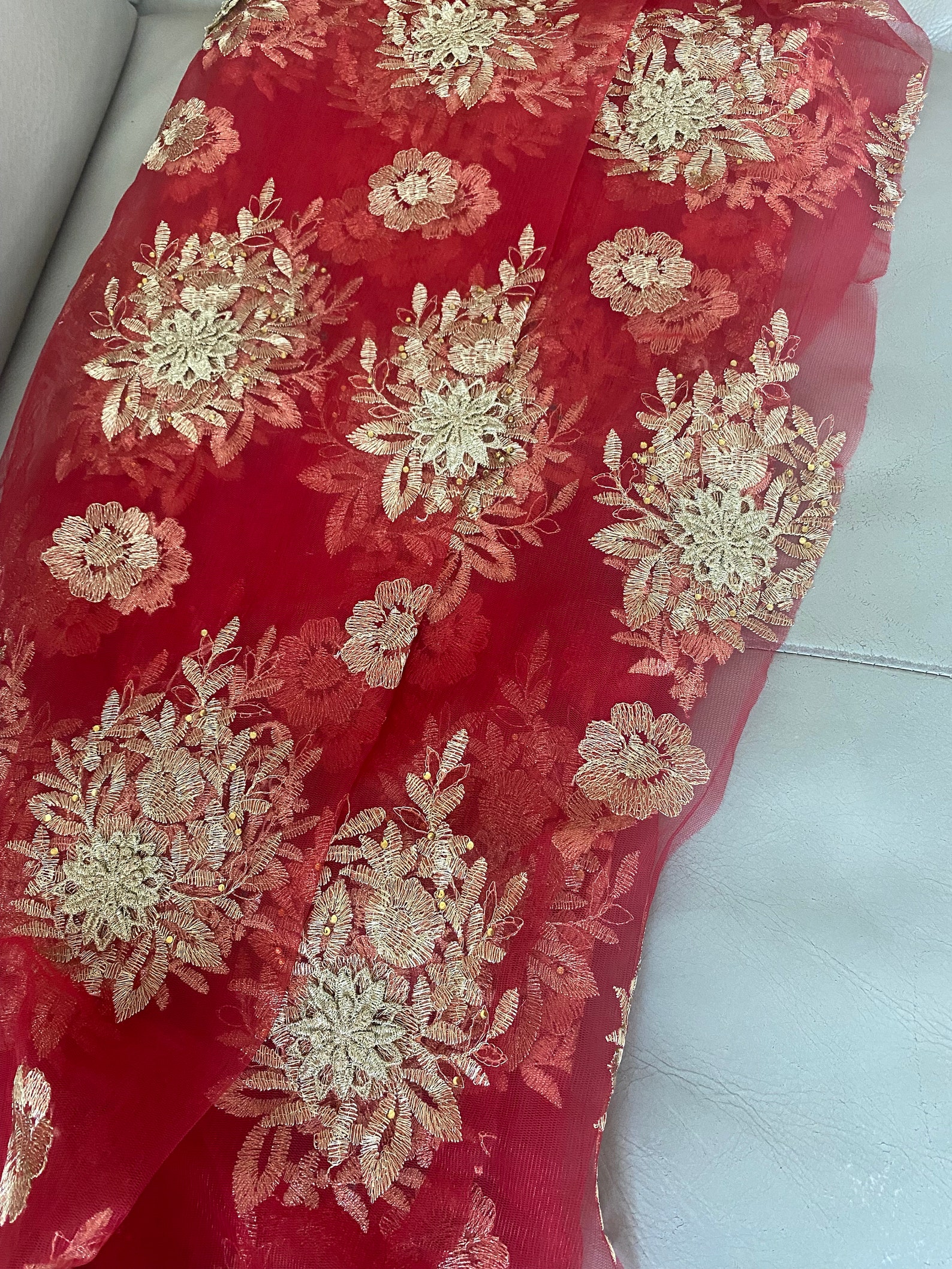 5 Yards Lace Fabric, African Lace Fabric, Embroidered Red Lace Fabric ...