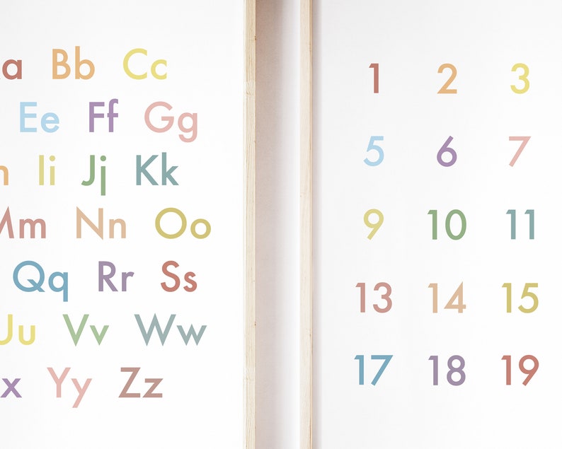 Pastel Rainbow Alphabet & Numbers Printable Nursery Wall Art Minimal ...
