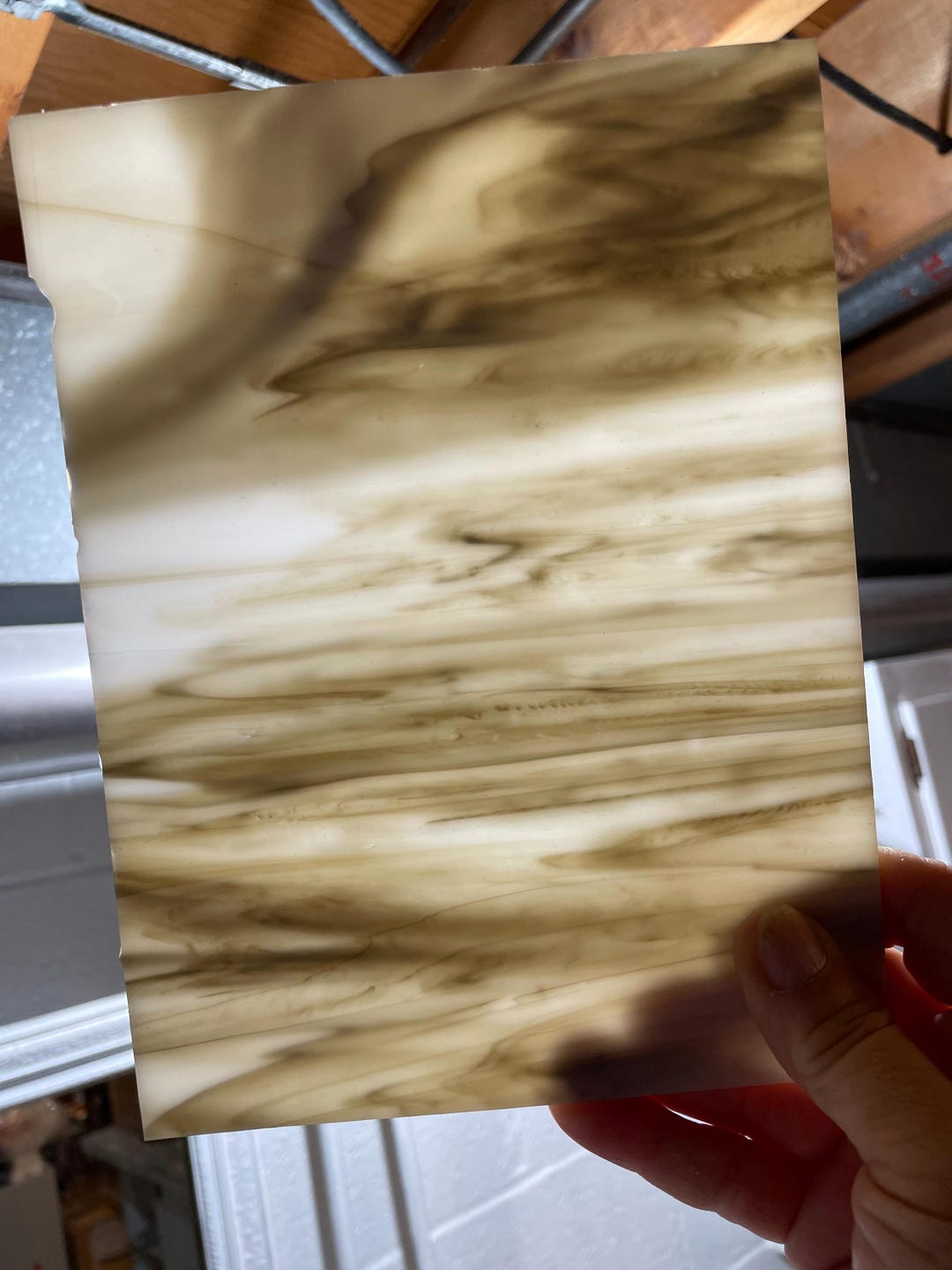 White and Medium Brown Wispy Spectrum Stained Glass Sheet 7 X 4 or 8 X ...