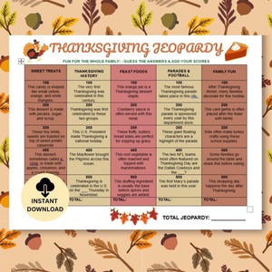 Thanksgiving Jeopardy, Fun Family & Friends Activity, Party Trivia ...