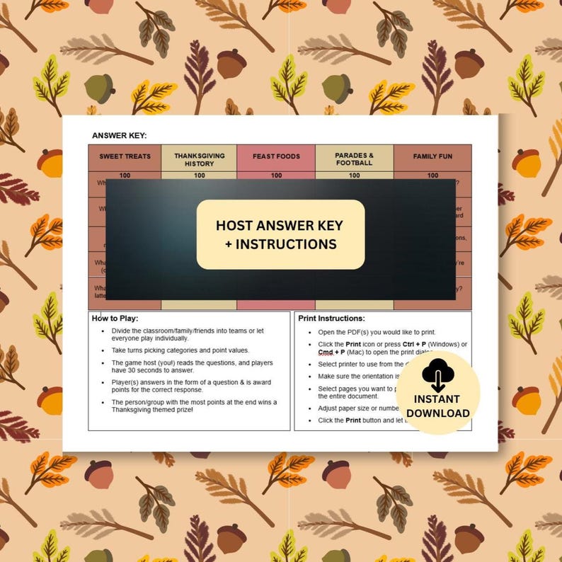 Thanksgiving Jeopardy, Fun Family & Friends Activity, Party Trivia ...