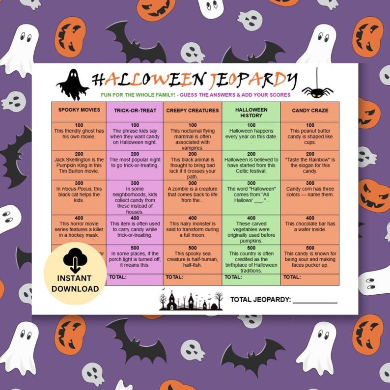 Halloween Jeopardy, Fun Family & Friends Activity, Party Trivia ...