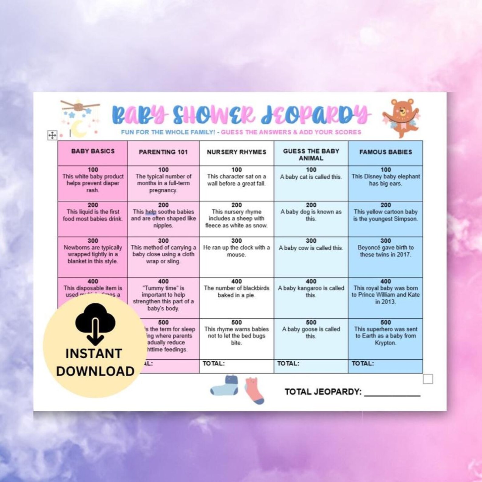 Baby Shower Jeopardy, Fun Family & Friends Activity, Party Trivia ...