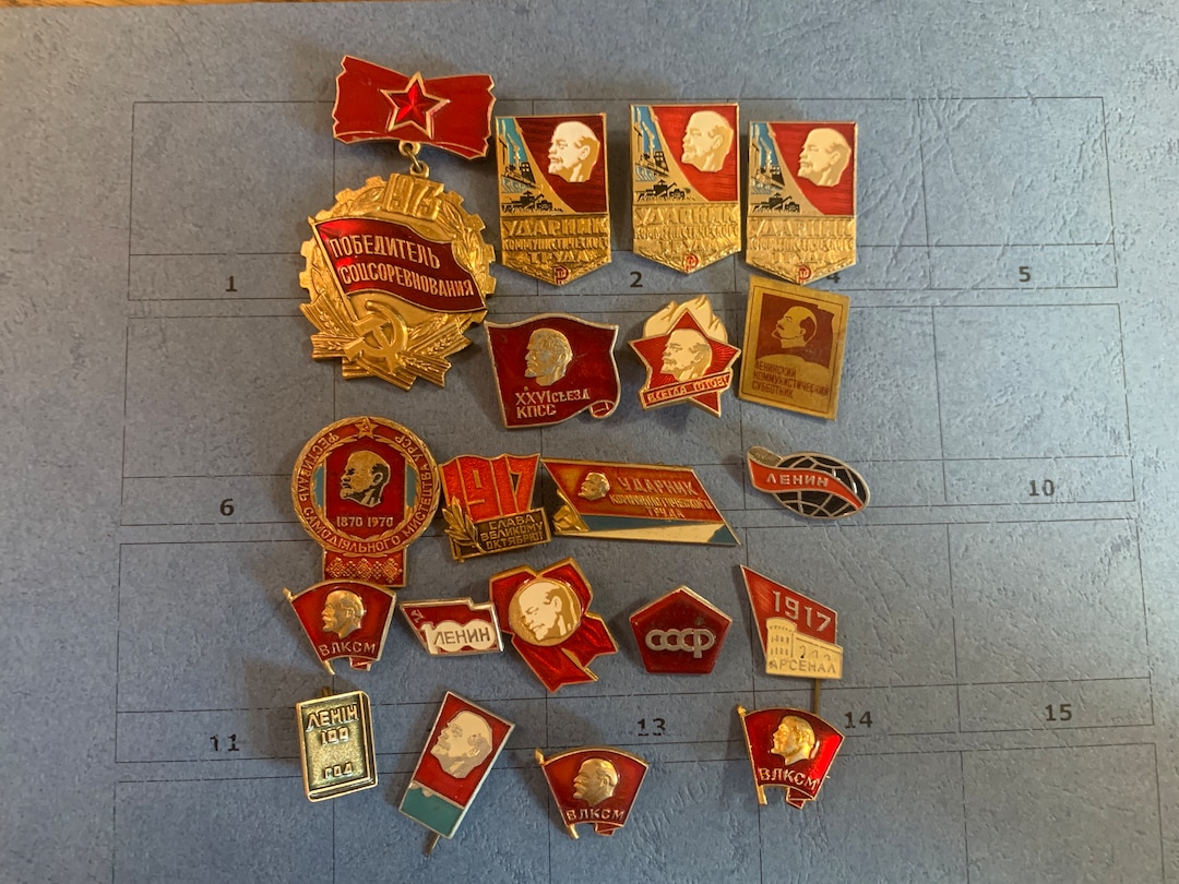 Set of 20 Ussr Propaganda Lenin Red Star Komsomol Label Pins Badges ...