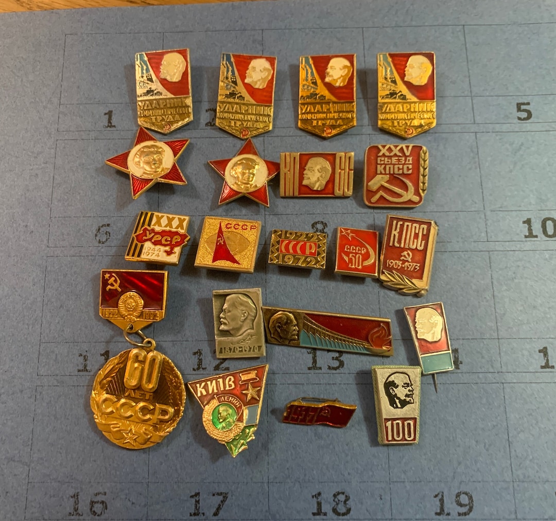 Set of 20 Ussr Propaganda Lenin Red Star Komsomol Label Pins Badges ...