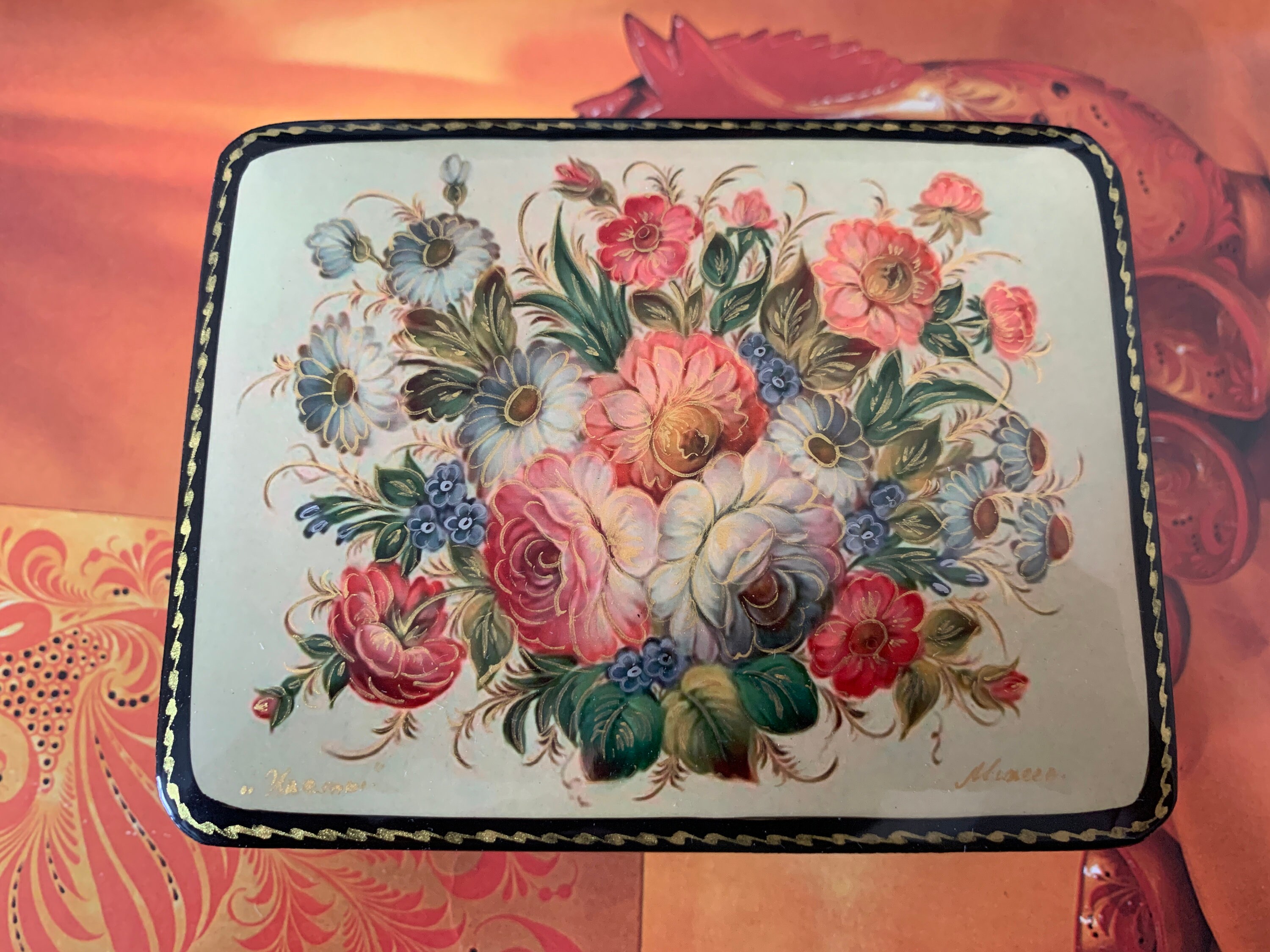 Russian Lacquer Box Flowers Bouquet Signed by Artist Decoupage | Etsy