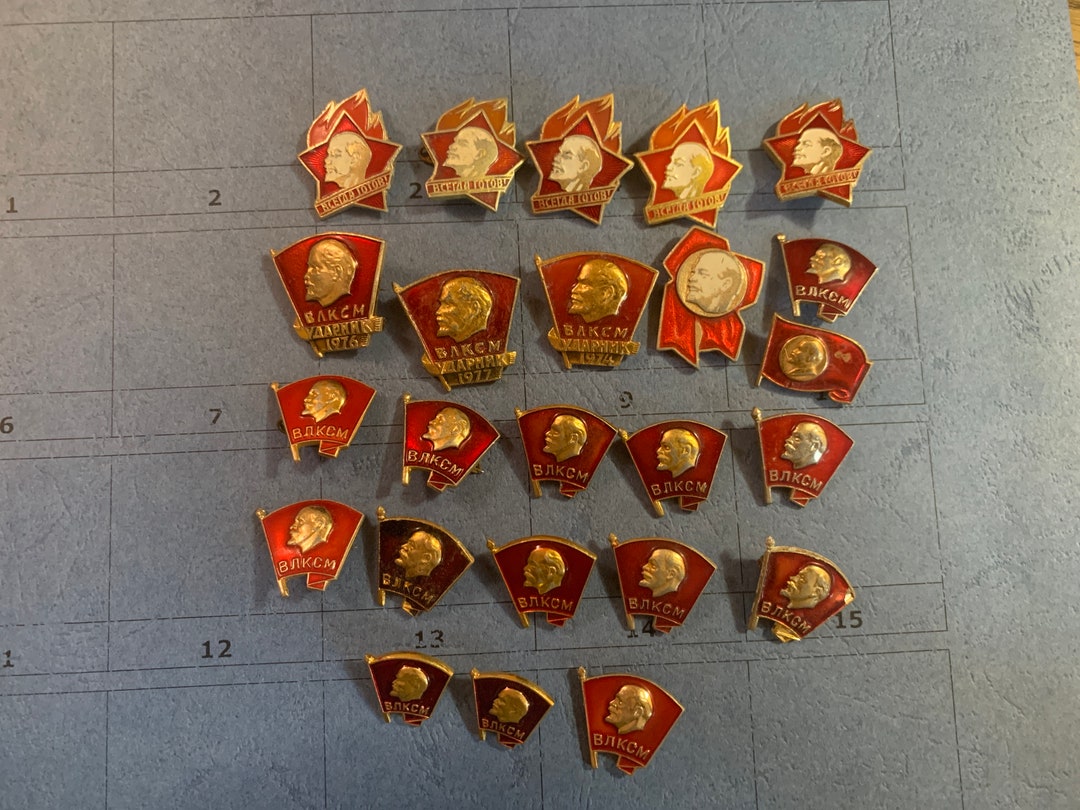 Set of 24 Ussr Propaganda Lenin Red Star Komsomol Label Pins Badges ...