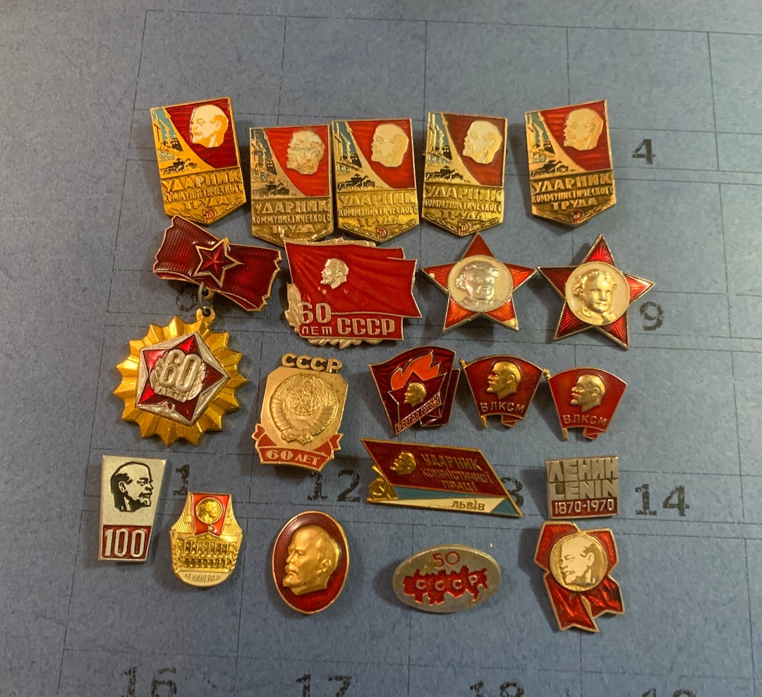 Set of 20 Ussr Propaganda Lenin Red Star Komsomol Label Pins Badges ...