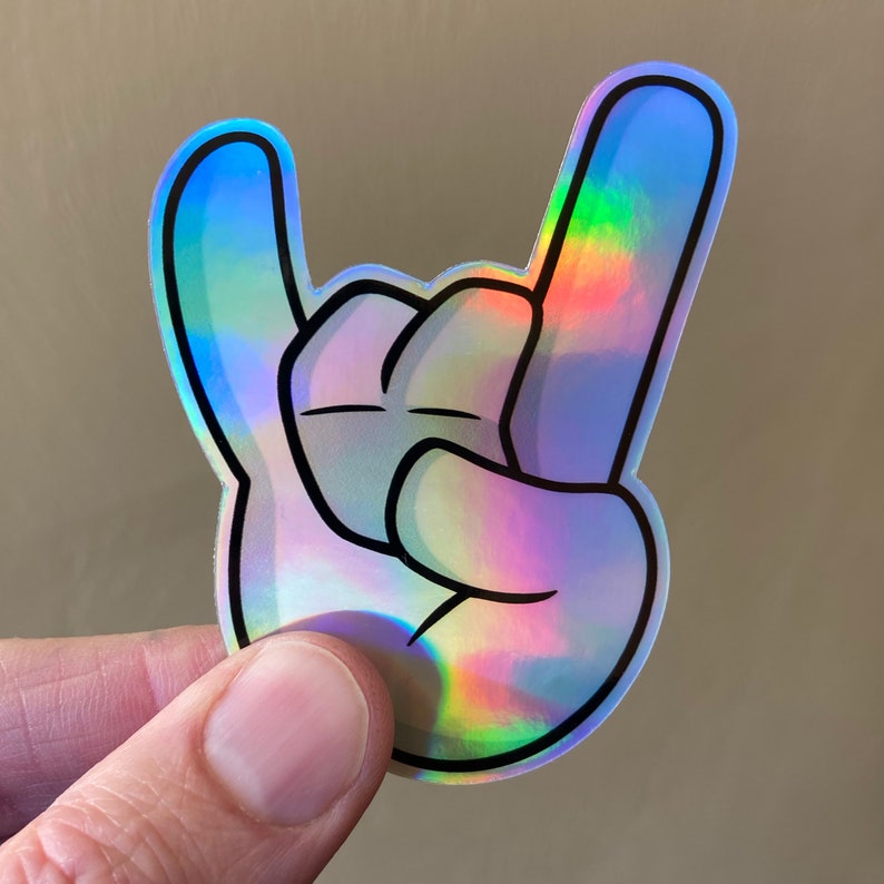 Rock on Sticker, Rock and Roll, Hand Sign, Rock on Sign, Holographic ...