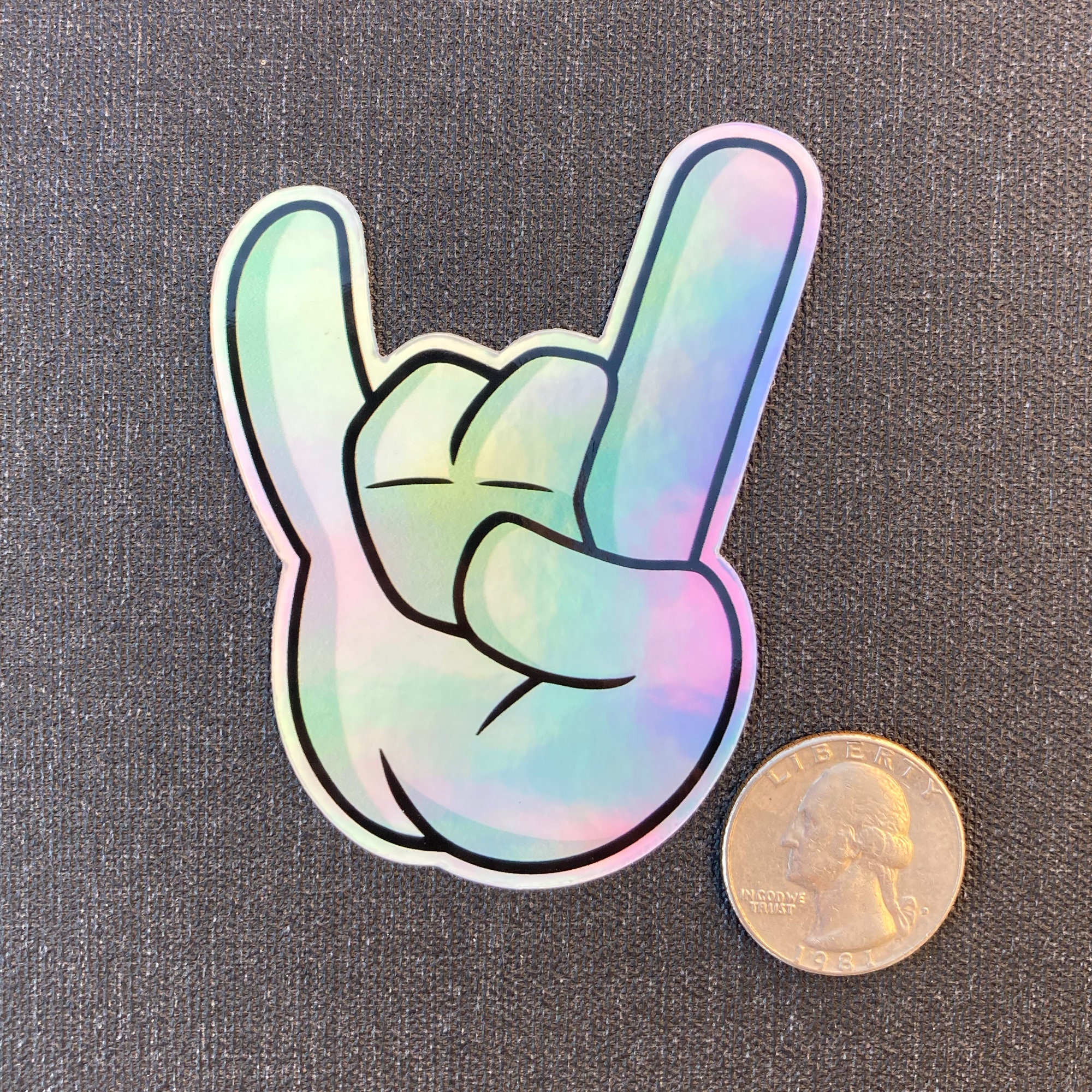 Rock on Sticker, Rock and Roll, Hand Sign, Rock on Sign, Holographic ...
