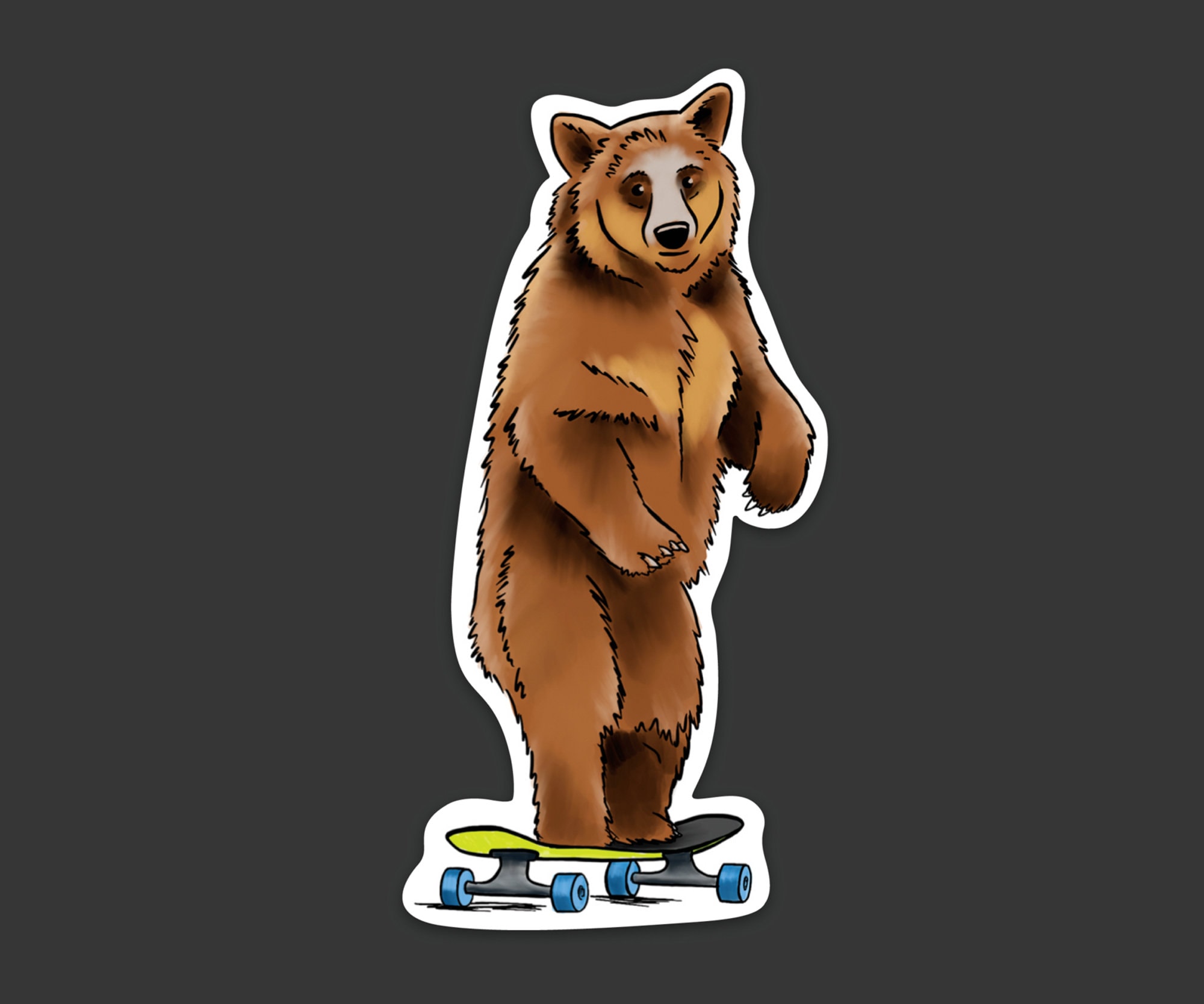Skateboarding Bear Sticker , Bear on a Skateboard, Funny, Skater ...
