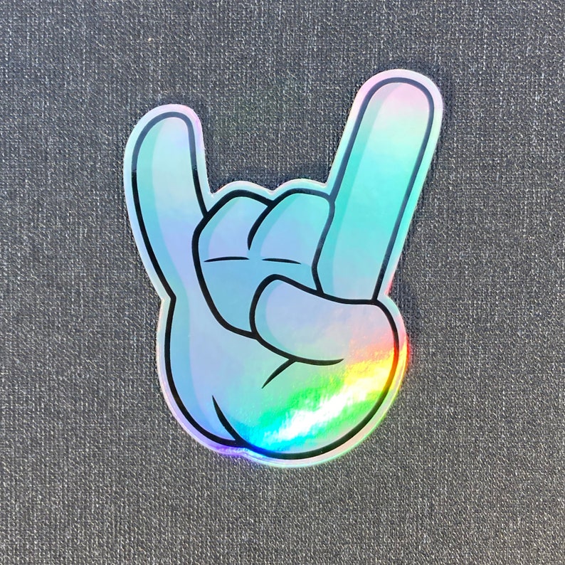 Rock on Sticker, Rock and Roll, Hand Sign, Rock on Sign, Holographic ...