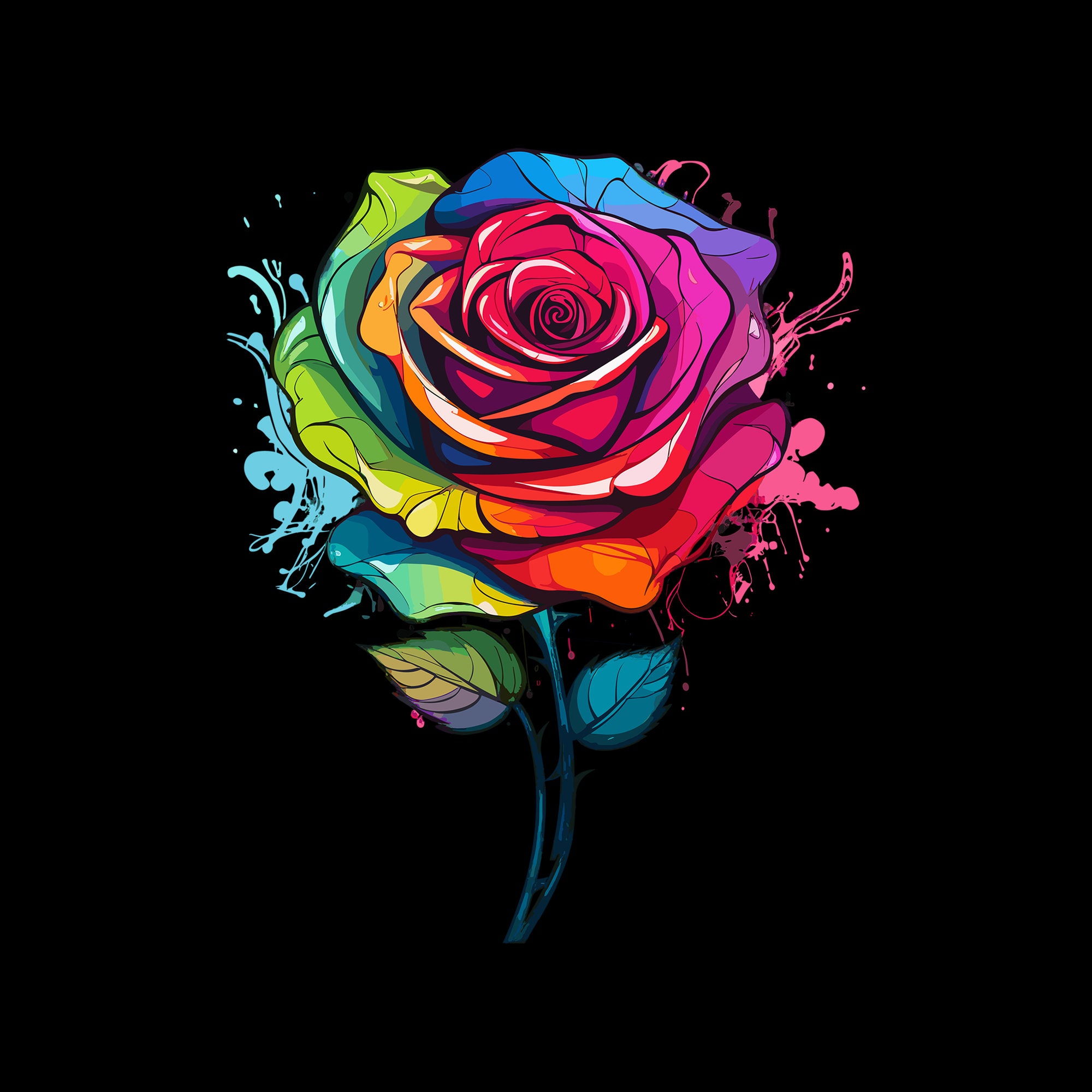 Premium Colorful Rose PNG, Rainbow Rose SVG, Rose Graphic, Rose Art ...