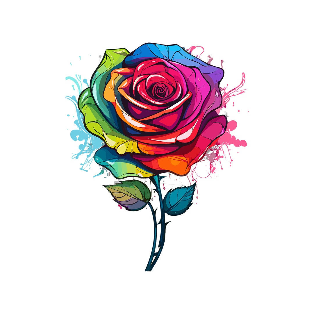 Premium Colorful Rose PNG, Rainbow Rose SVG, Rose Graphic, Rose Art ...