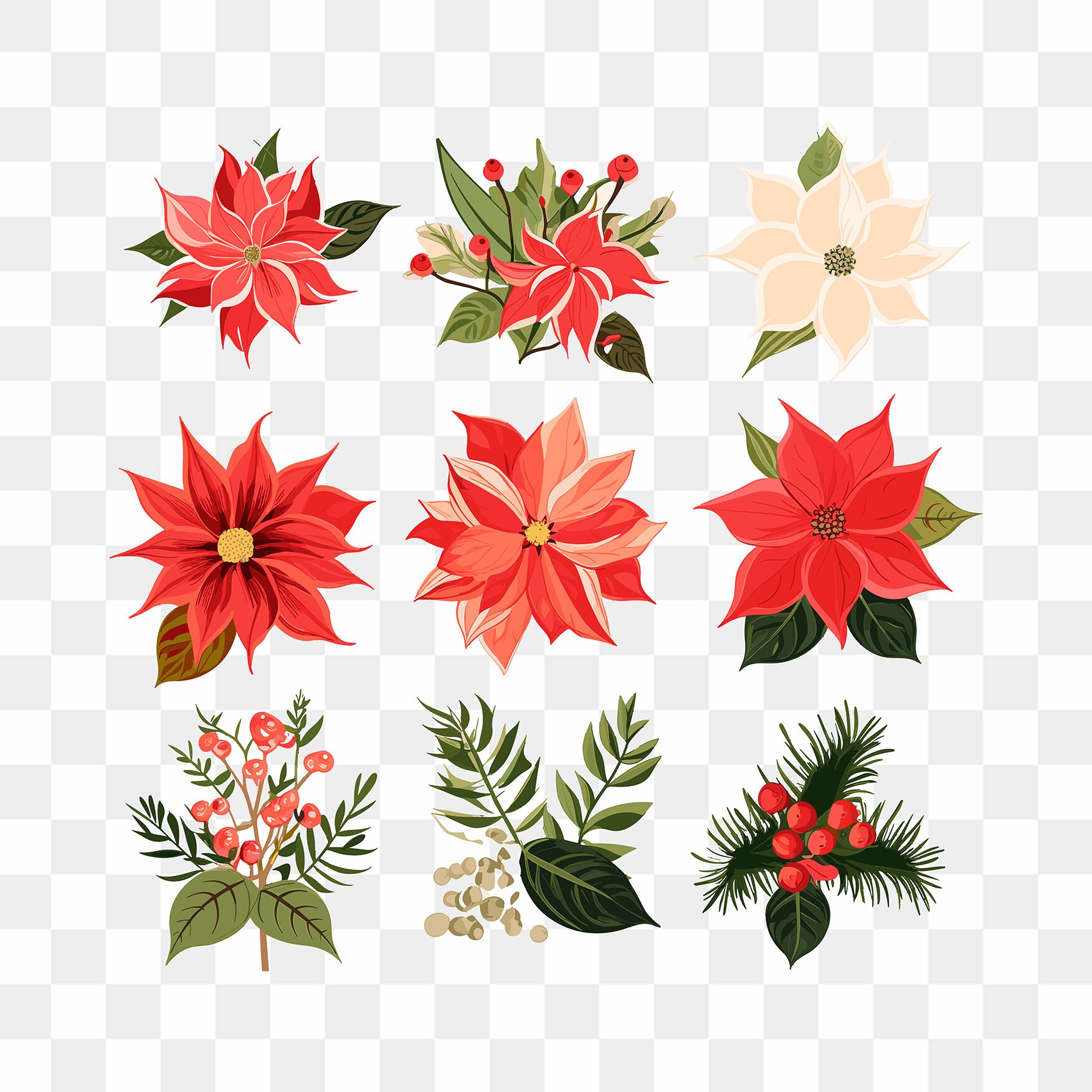Premium Xmas Flowers PNG, Christmas Flowers SVG, Xmas Floral Art ...