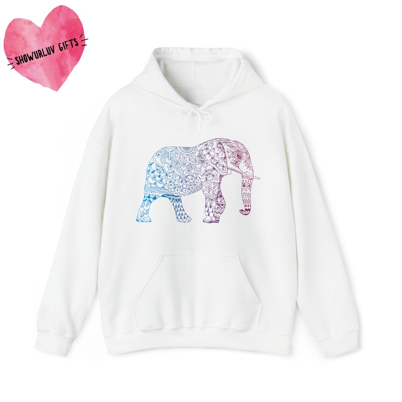 Colorful Elephant Hoodie, Elephant Art Sweatshirt Gift for Her ...