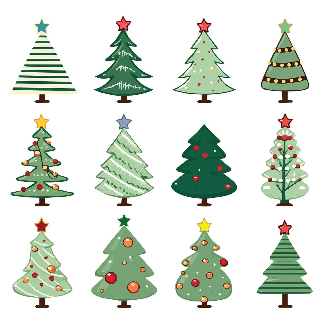 Super Cute Xmas Trees SVG Bundle, Premium Downloadable Christmas Tree ...